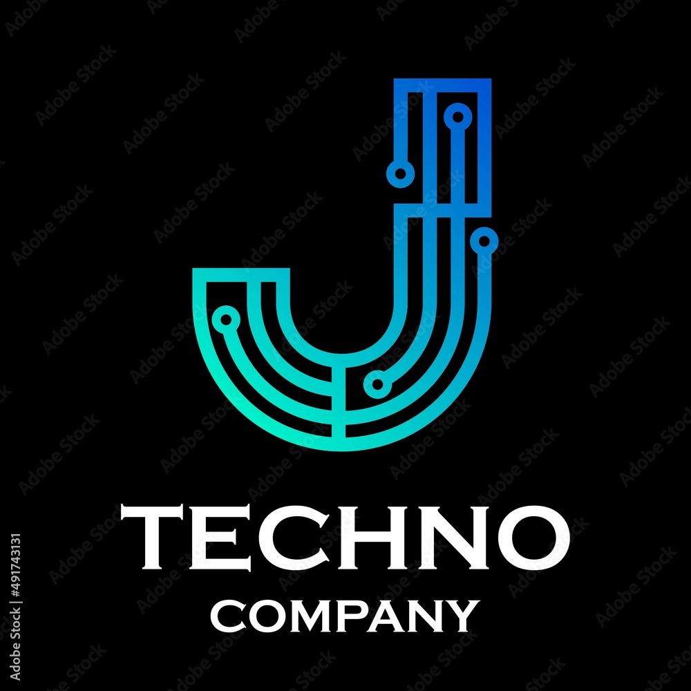 Letter j logo design template,Technology abstract dot connection cross ...