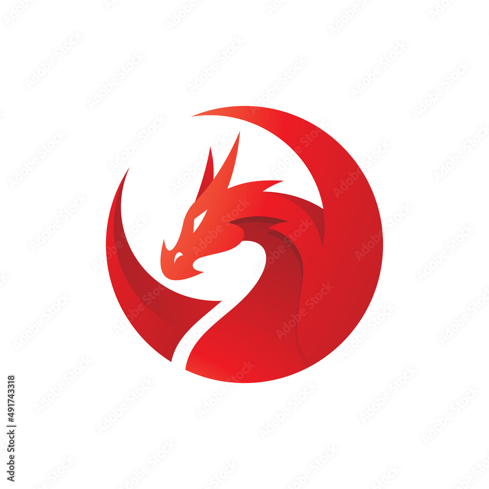 Modern dragon wing in a circle frame logo design, dragon vector icon ...