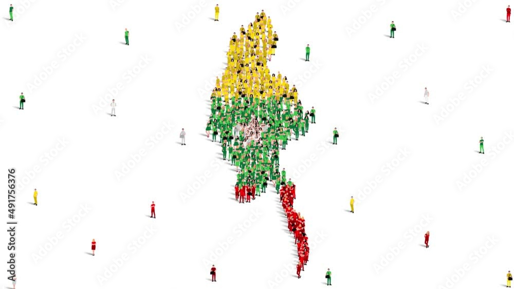 Myanmar or Burma Map and Flag. A large group of people in the Myanmar ...