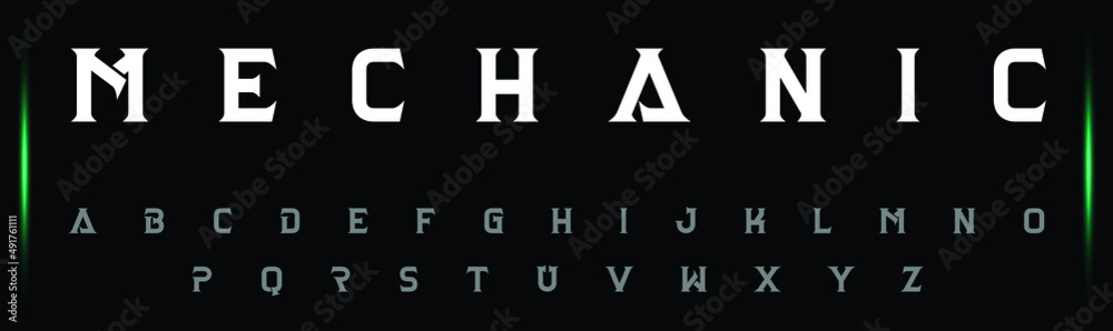 MECHANIC tech special original font letter design. modern tech vector ...