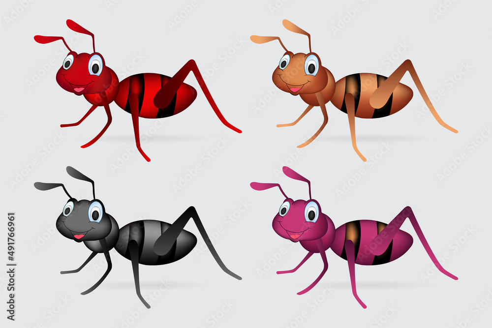Collection of ant cartoon character. Set of ant cartoon arts ...