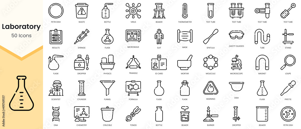 Set of laboratory Icons. Simple Outline style icons pack. Vector ...