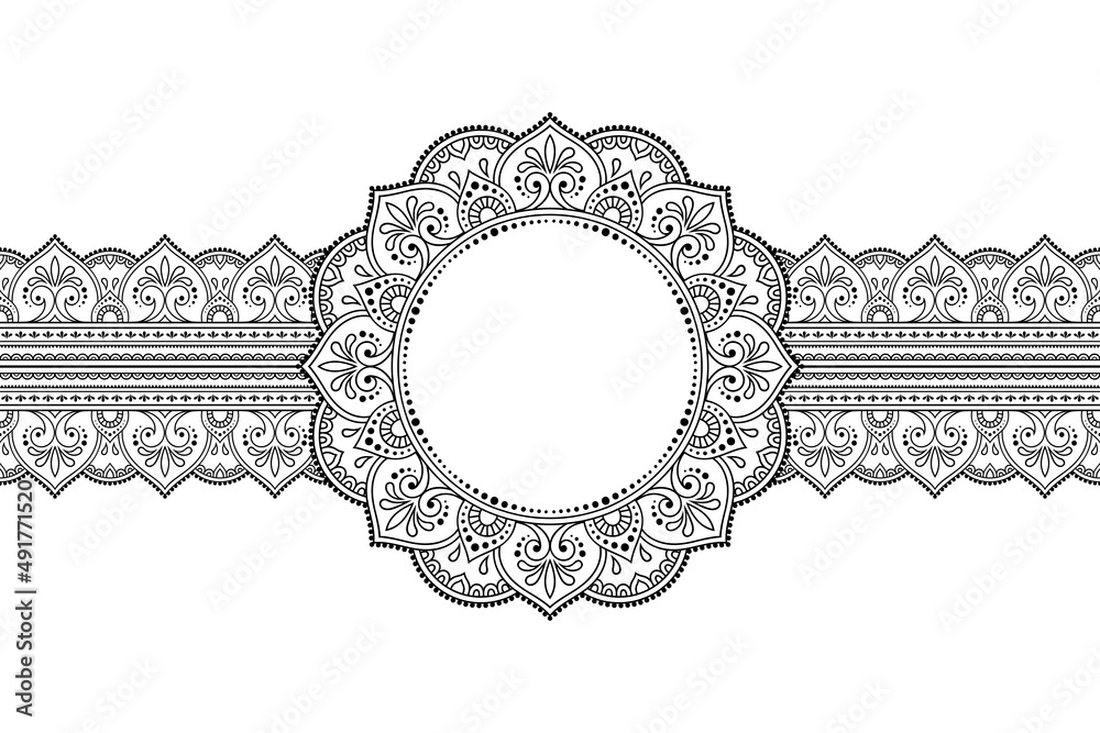 Seamless borders with mandala frame for design, application of henna ...