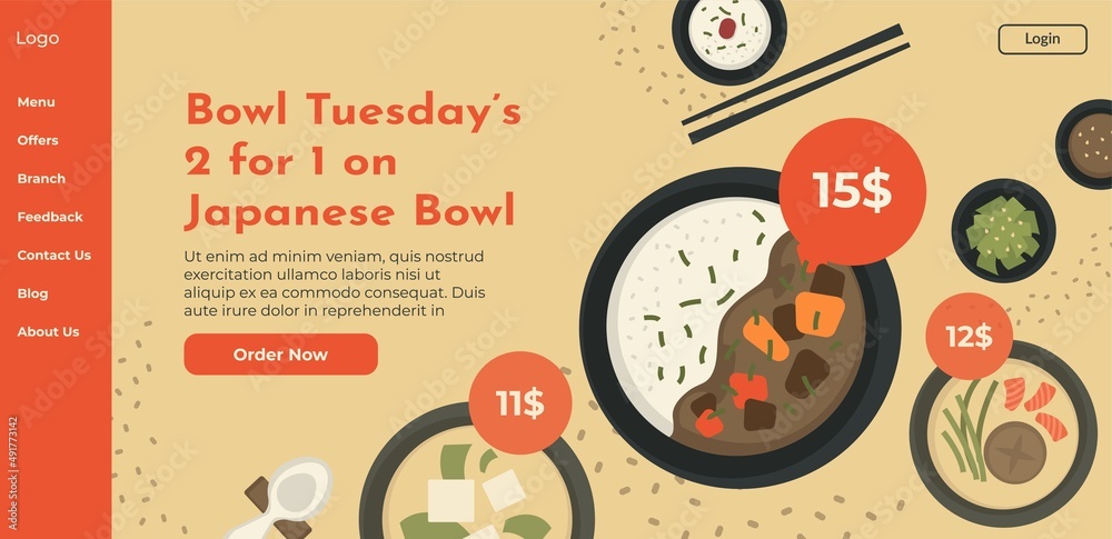 Website with Japanese cuisine, restaurant web Stock Vector | Adobe Stock