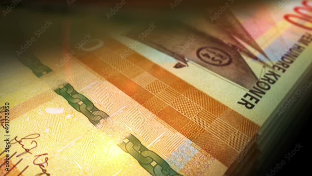 Norwegian Crown money counting. NOK banknotes. Fast cash note count ...