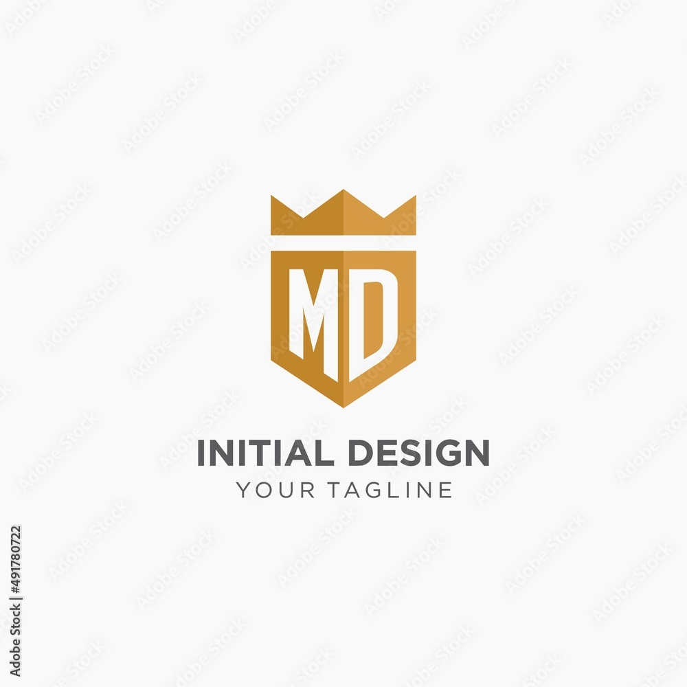 Monogram MD logo with geometric shield and crown, luxury elegant ...