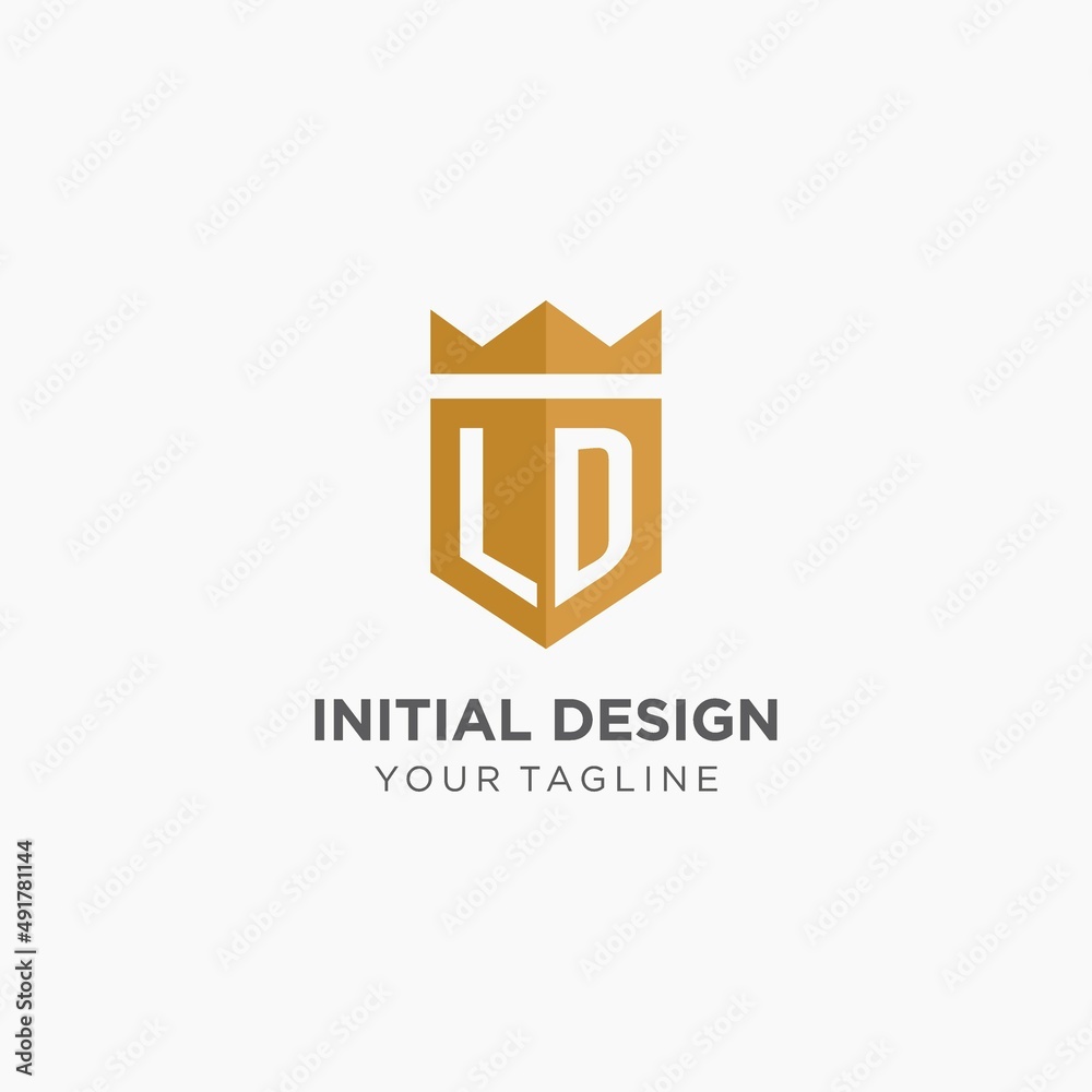 Monogram LD logo with geometric shield and crown, luxury elegant ...