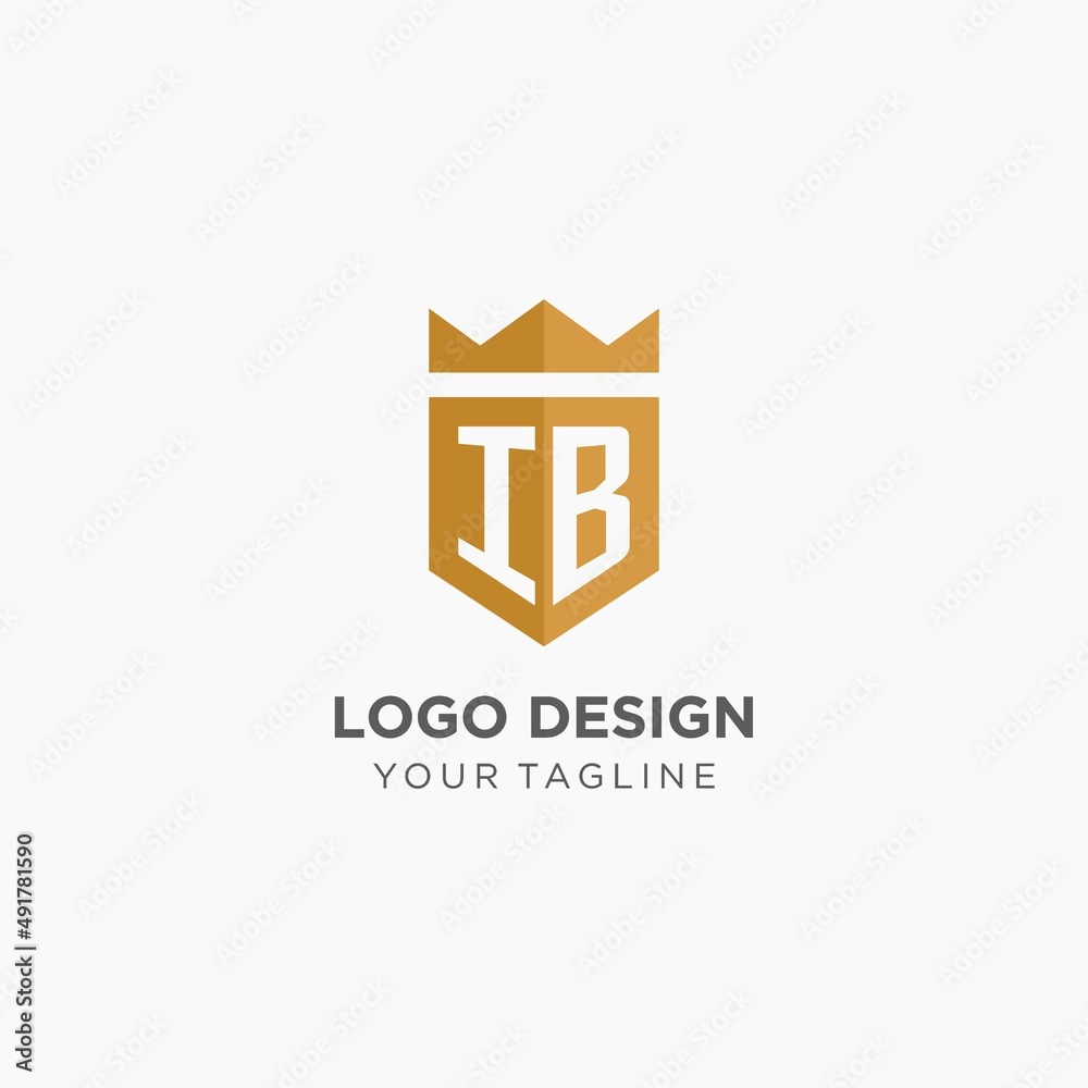 Monogram IB logo with geometric shield and crown, luxury elegant ...