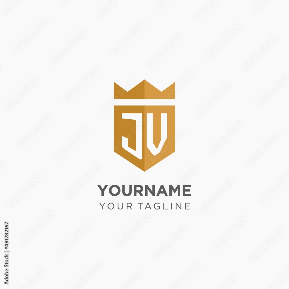Monogram JV logo with geometric shield and crown, luxury elegant ...