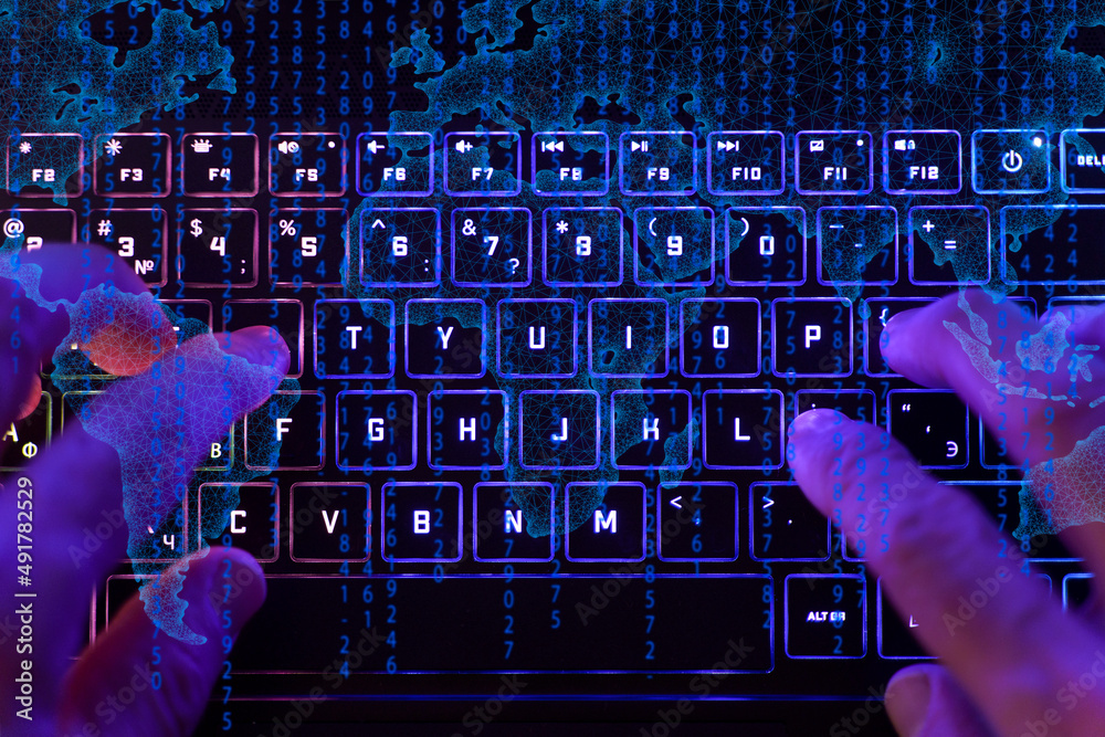 Big data analytics and global financial market background concept. Hand ...