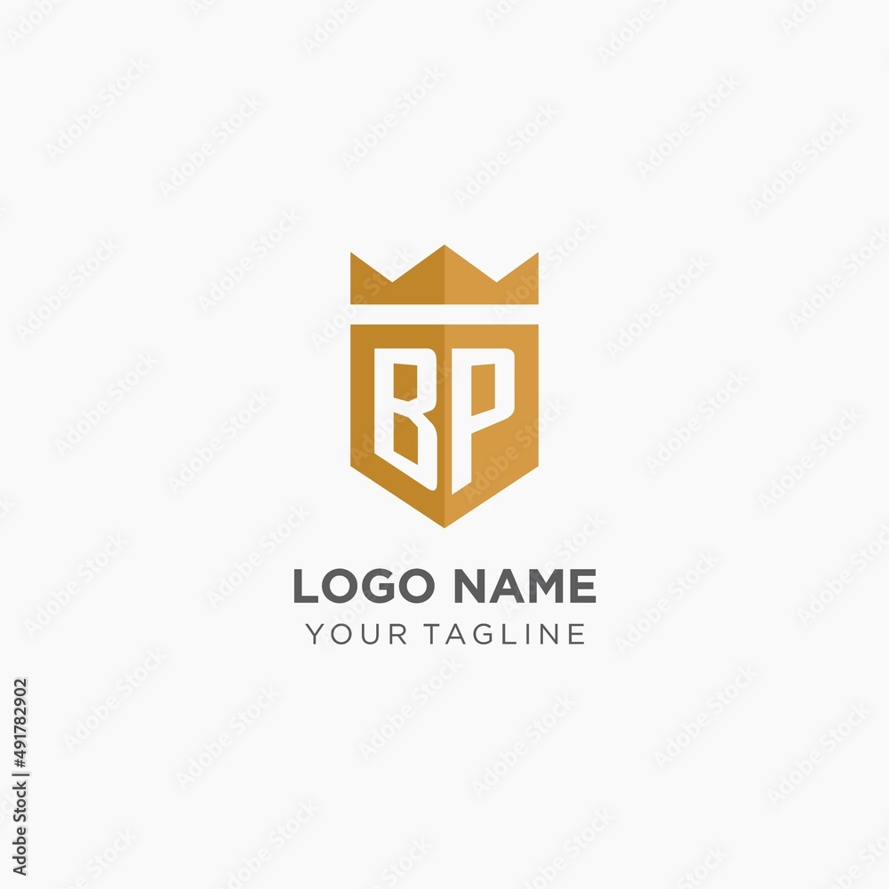 Monogram BP logo with geometric shield and crown, luxury elegant ...