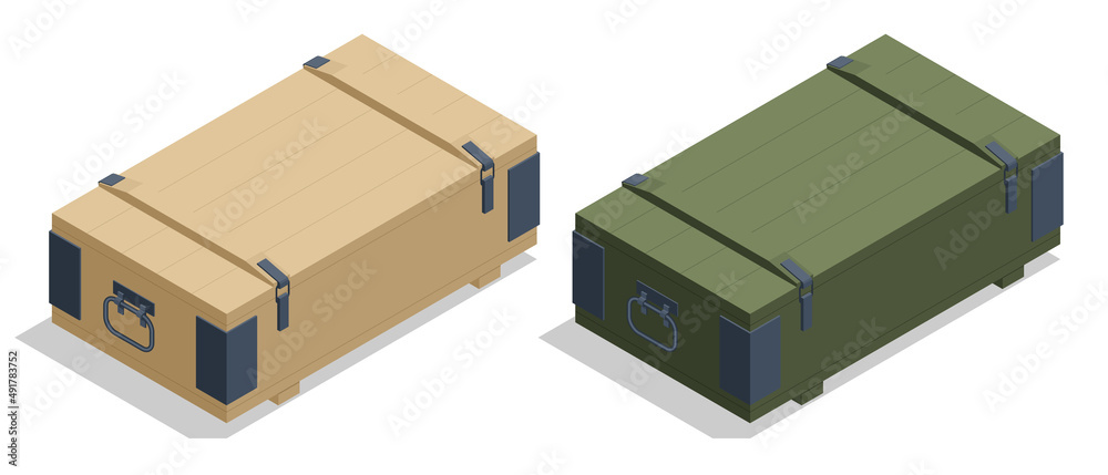 Isometric Weapon box. Green ammunition boxes with rocket-propelled ...