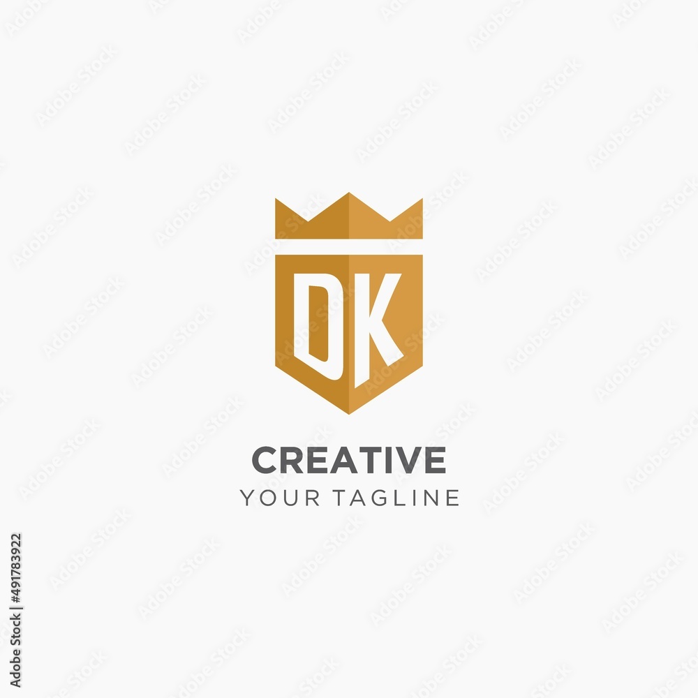 Monogram DK logo with geometric shield and crown, luxury elegant ...