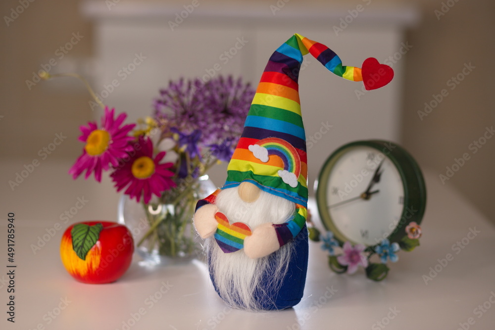 dwarf, elf, rainbow elf, dwarf with a rainbow Stock Photo | Adobe Stock