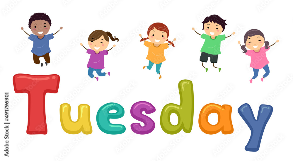 Stickman Kids Tuesday Jump Illustration Stock Vector | Adobe Stock