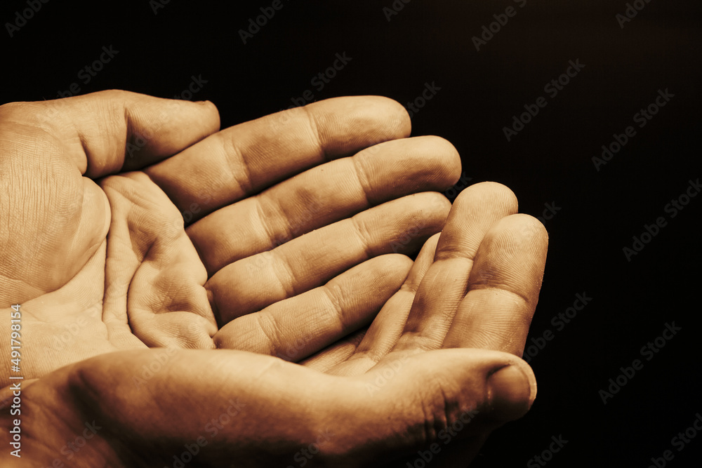 Hands begging for help. Empty hand isolated. Charity symbol gesture ...