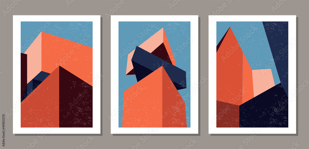 Set of contemporary geometry architecture posters in mid century modern ...