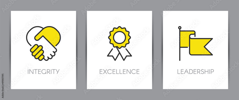 Integrity, excellence and leadership core values. Business concept. Web ...