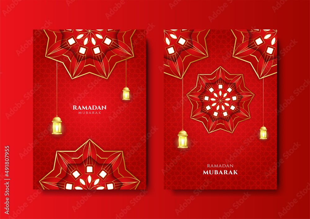 Trendy islamic ramadan red greeting card and poster background template ...