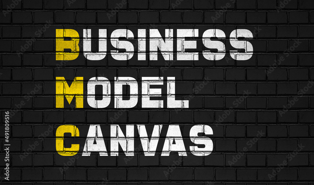 Business model canvas (BMC) concept ,business abbreviations on black ...