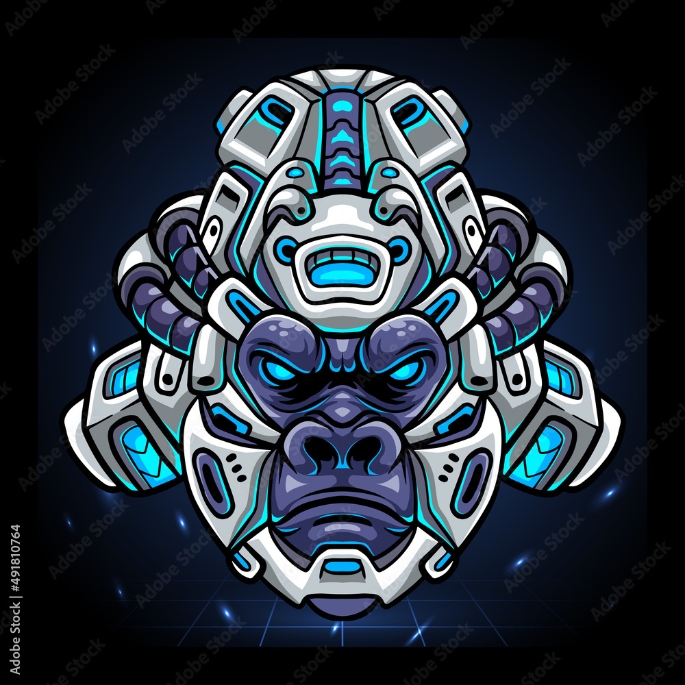 gorilla head mecha robot mascot. esport logo design Stock Vector ...