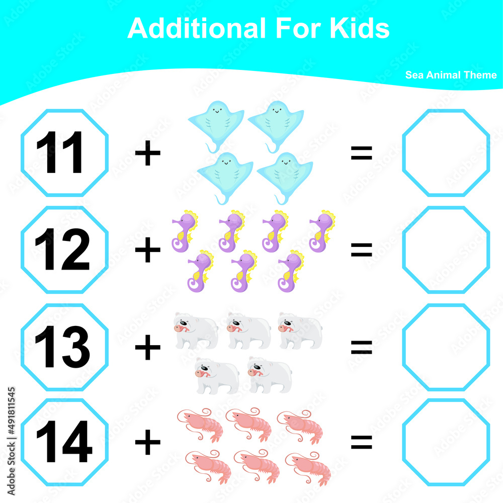 Counting Addition Game for Preschool Children. Educational printable ...
