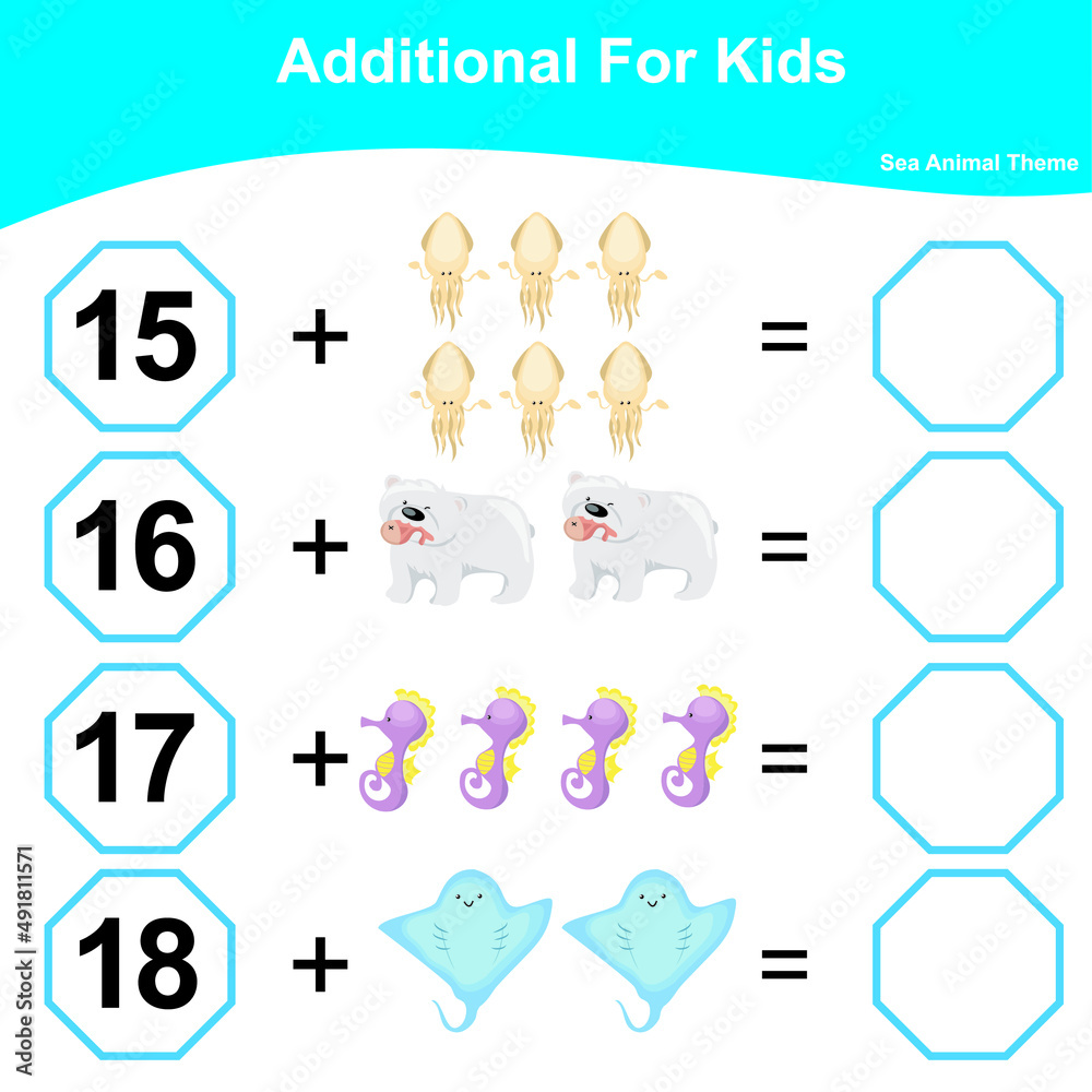 Counting Addition Game for Preschool Children. Educational printable ...