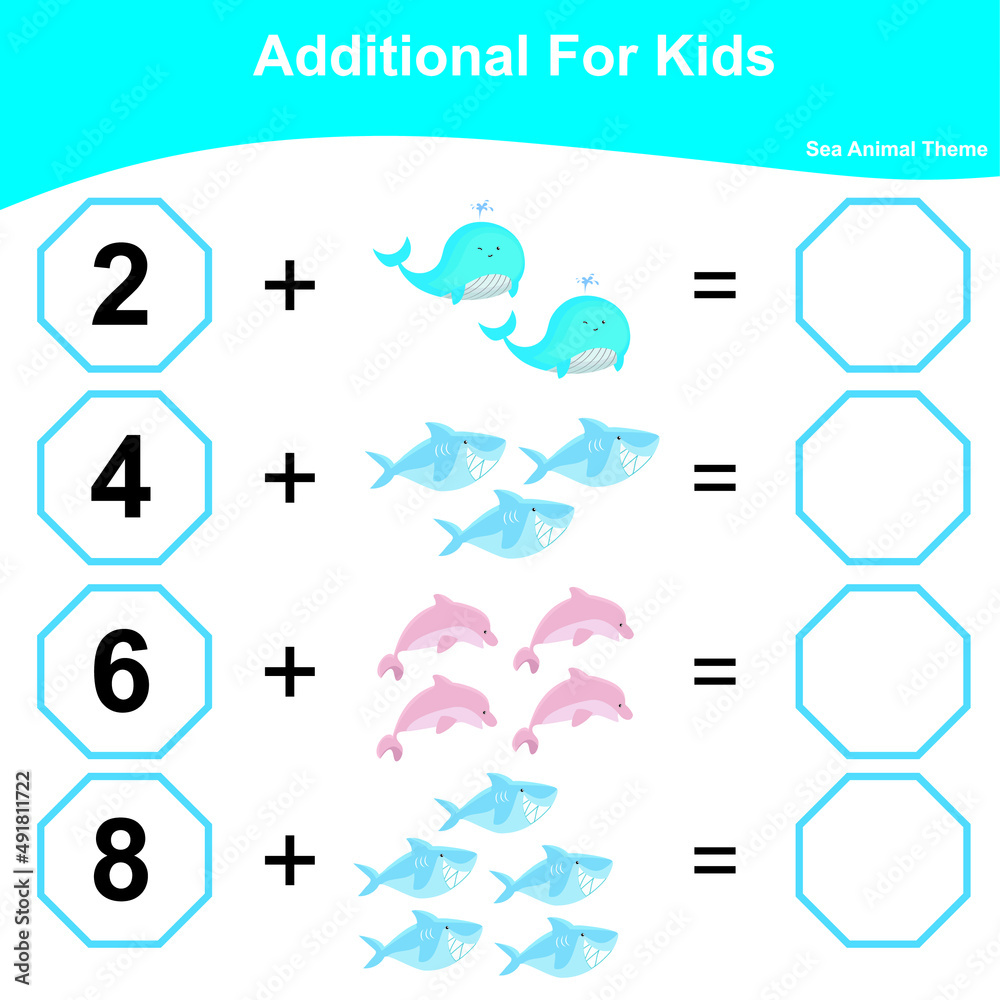Counting Addition Game for Preschool Children. Educational printable ...