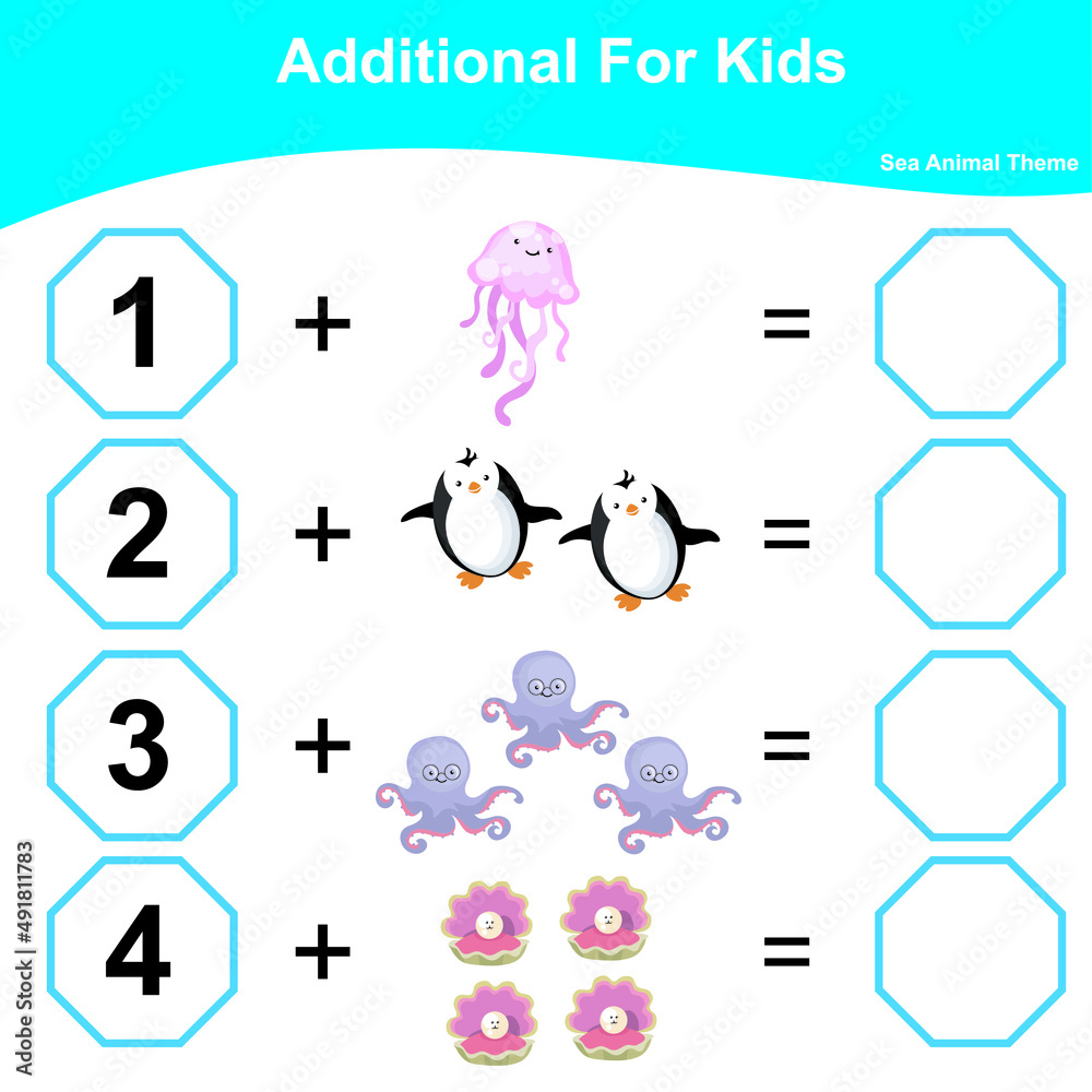 Counting Addition Game for Preschool Children. Educational printable ...
