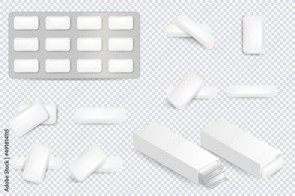 Set of realistic chewing gums isolated on dark background. Mint ...