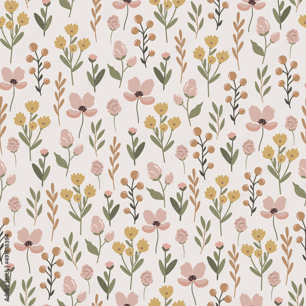 Wildflower meadow seamless pattern design for textile, fabric ...
