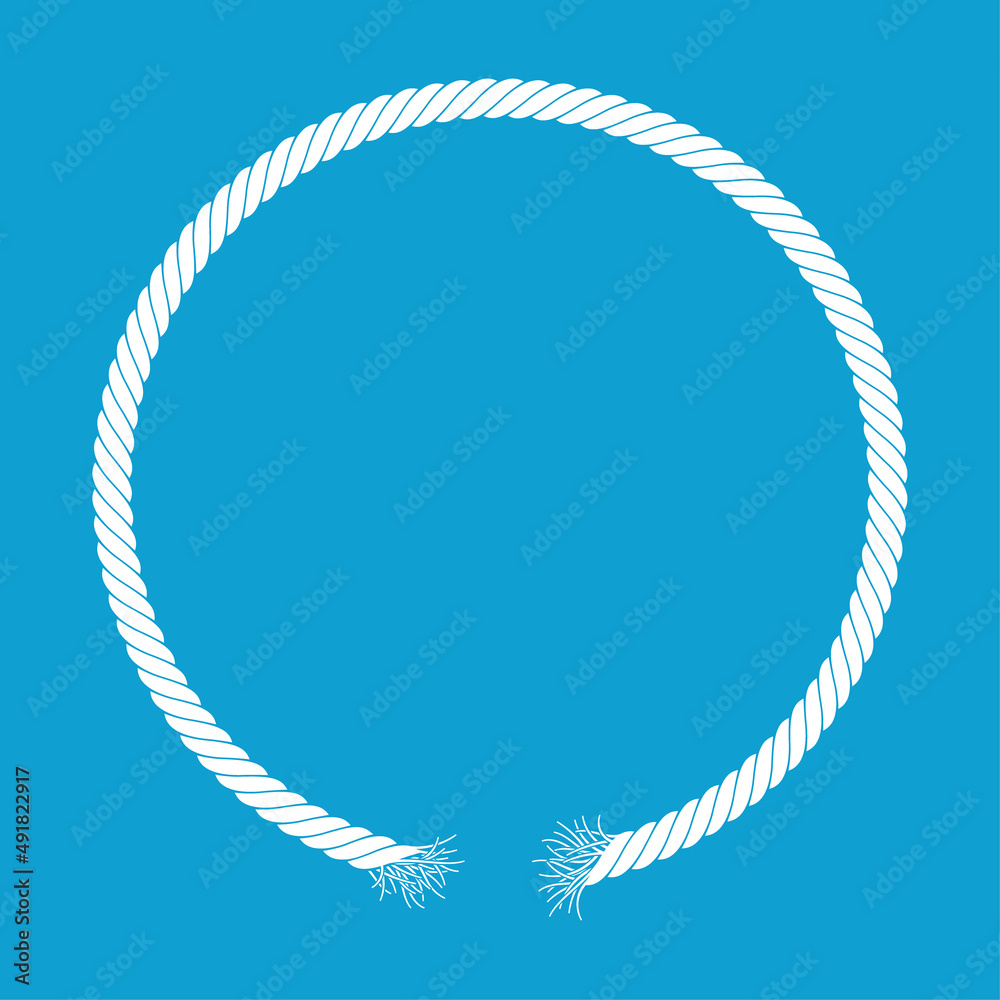 Vector white circle torn rope frame. Broken rope. Blue background Stock ...