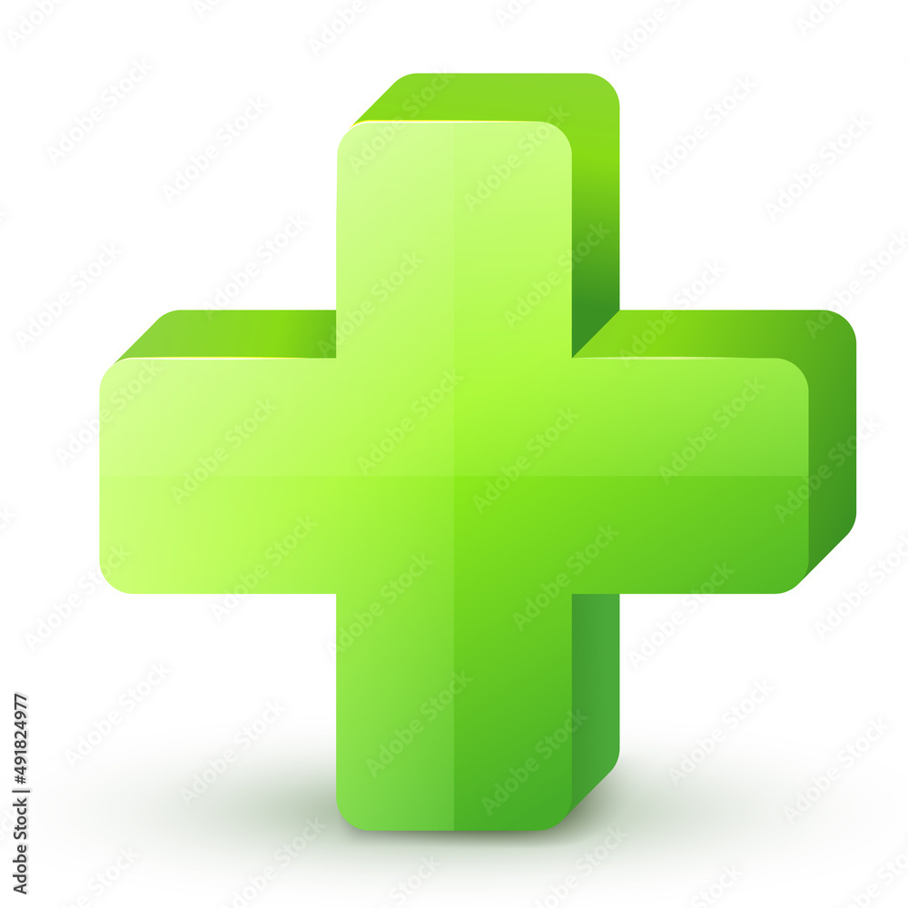 Green cross. Cross symbol of safety guidance. Green plus sign. Vector ...