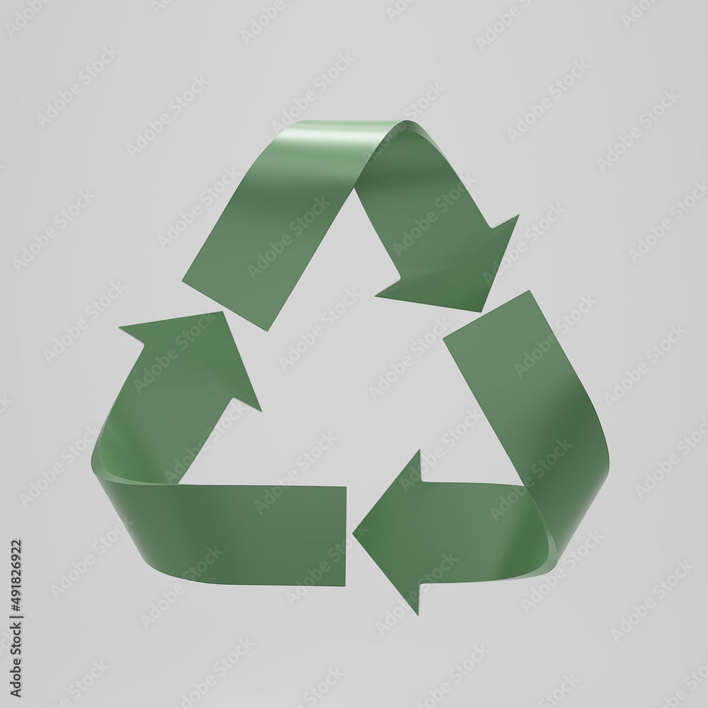 3D render green Recycle icon, recycle symbol isolated on white ...