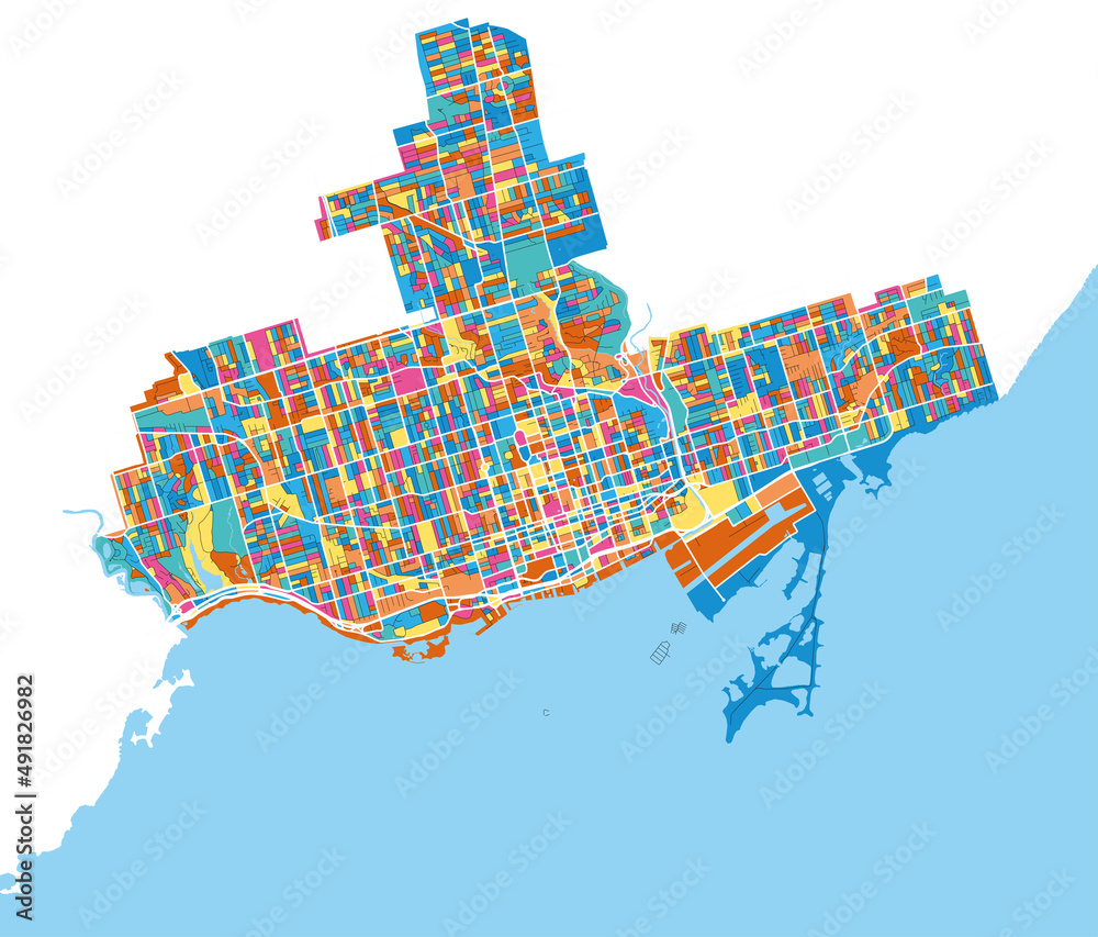 Toronto, Canada colorful high resolution art map Stock Vector | Adobe Stock
