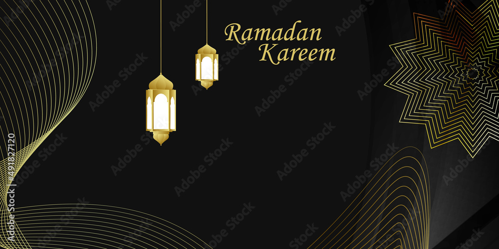 Luxury Ramadan background, black and gold background vector design ...
