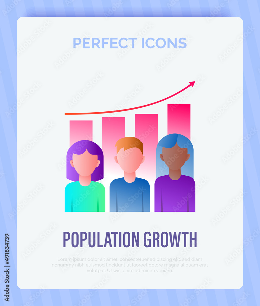 Overpopulation, graph of population growth gradient flat icon ...