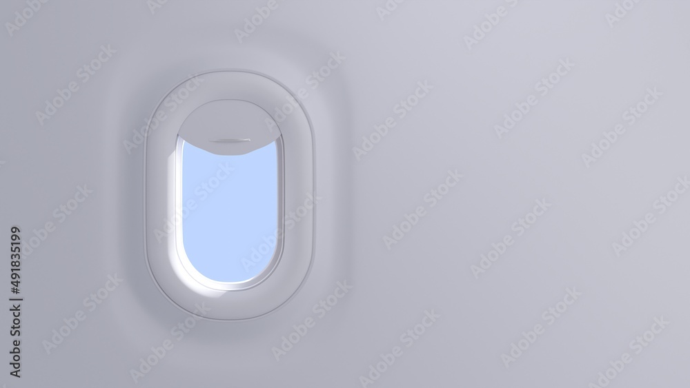 Airplane window, 3d render. Realistic aircraft porthole with open ...