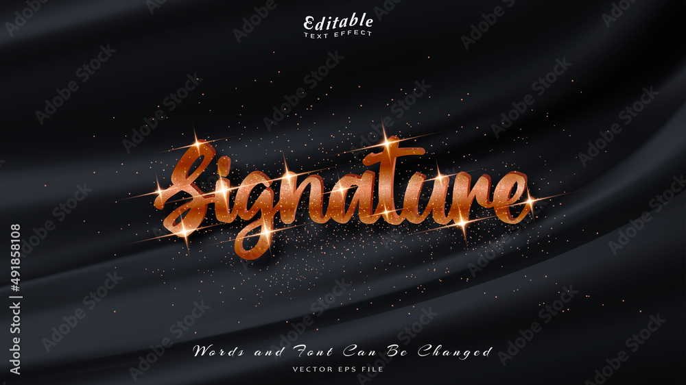 Golden signature editable text effect with black wavy background. black ...