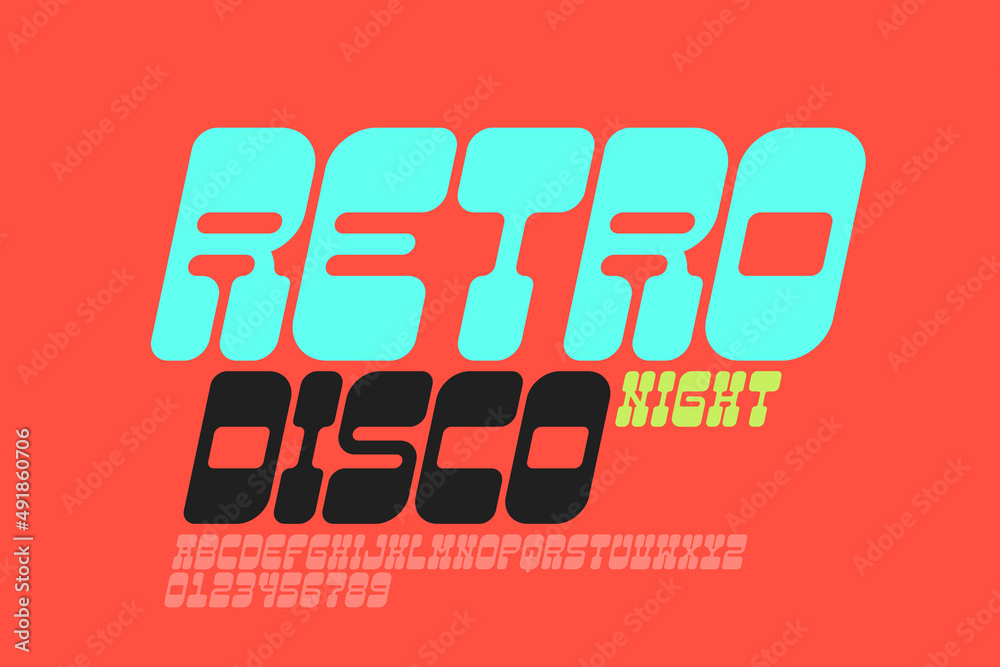 Retro style Disco Night font, vintage design alphabet letters and ...