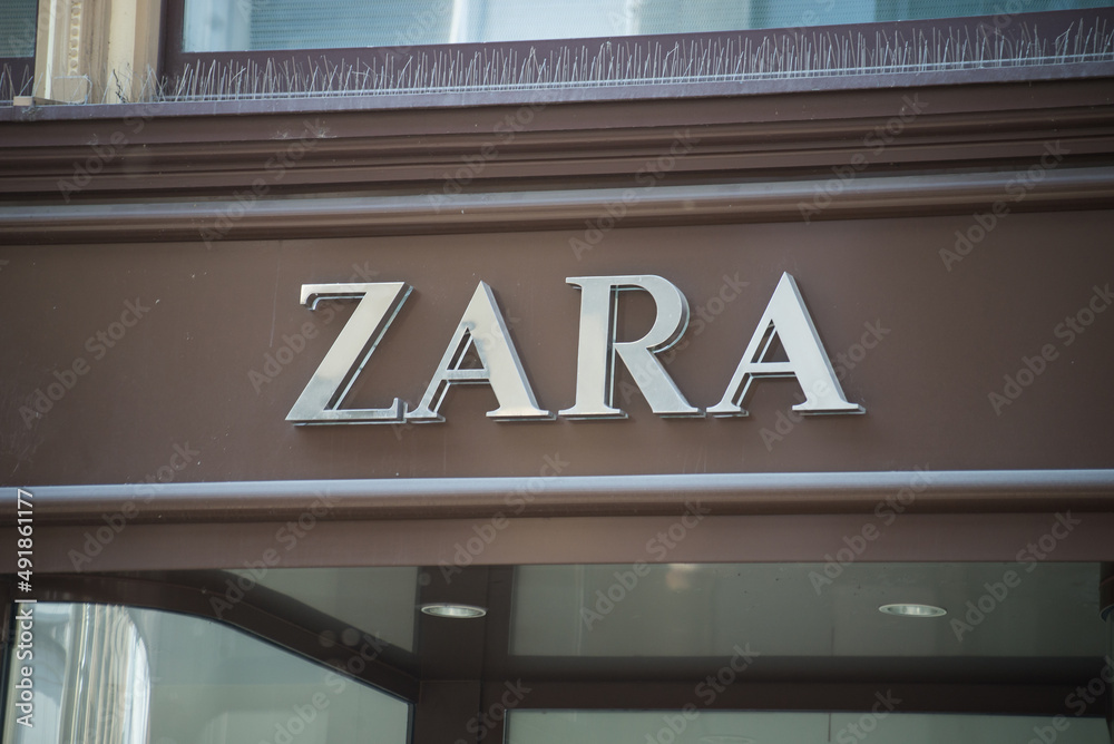 Basel - Switzerland - 9 March 2022 - Closeup of zara sign on store ...