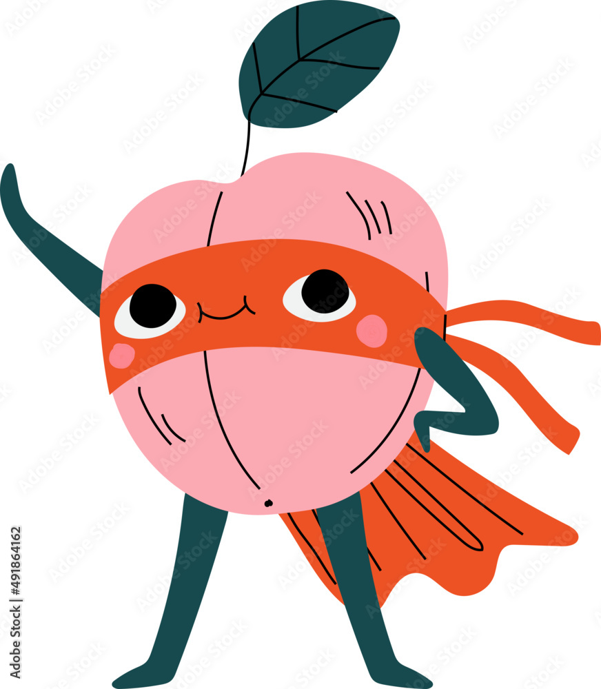 Cute Peach Superhero Character Wearing Mask and Cloak Having Super ...