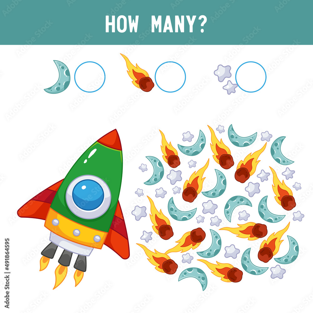 How many moons, stars, asteroids does a cute little space rocket have ...