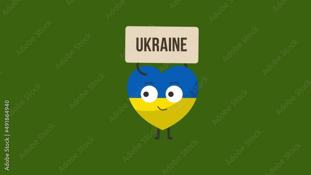 ukraine heart holds sign with word ukraine. green background. Loop ...