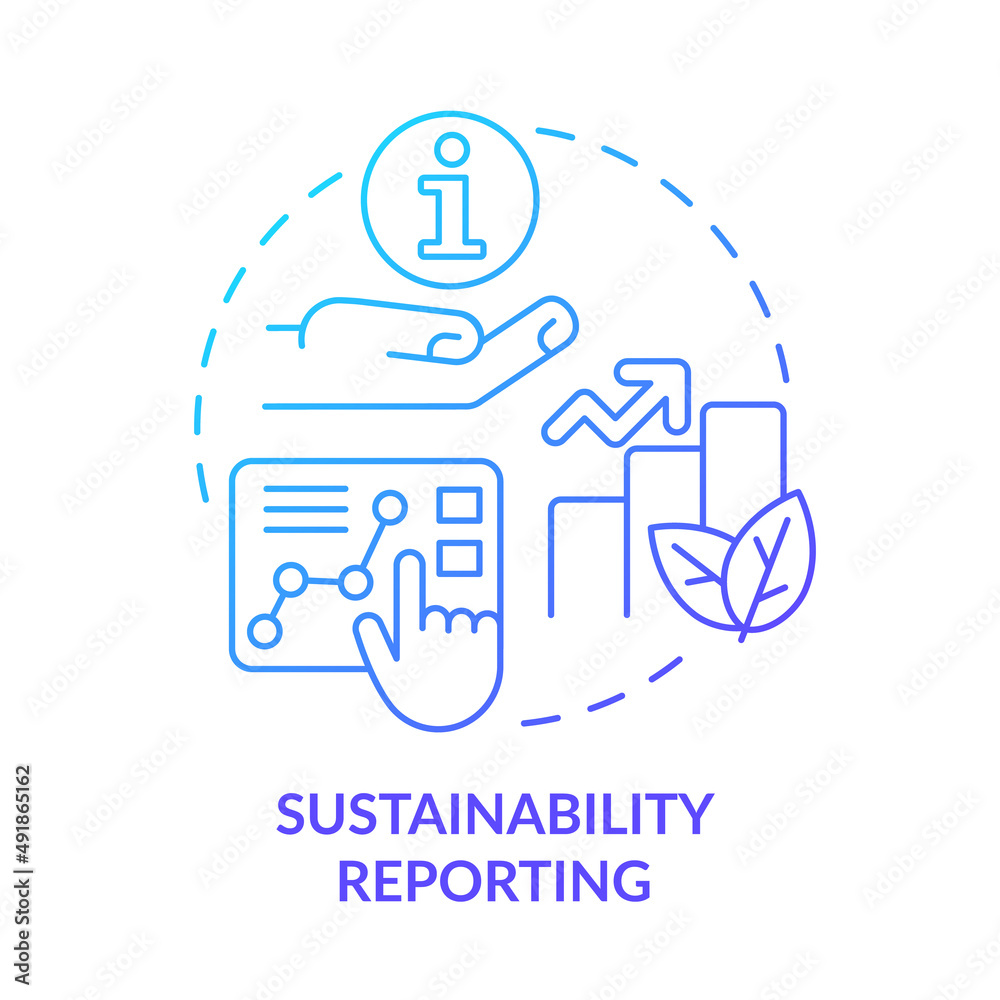 Sustainability reporting blue gradient concept icon. Eco farming ...