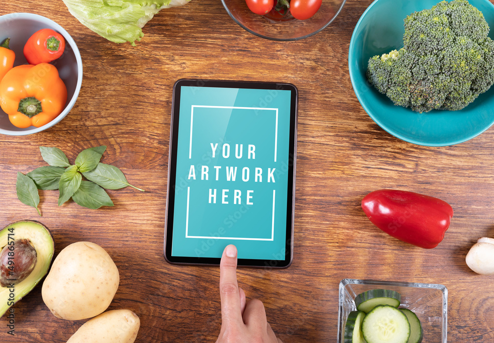 Tablet in Kitchen Mockup Stock Template | Adobe Stock