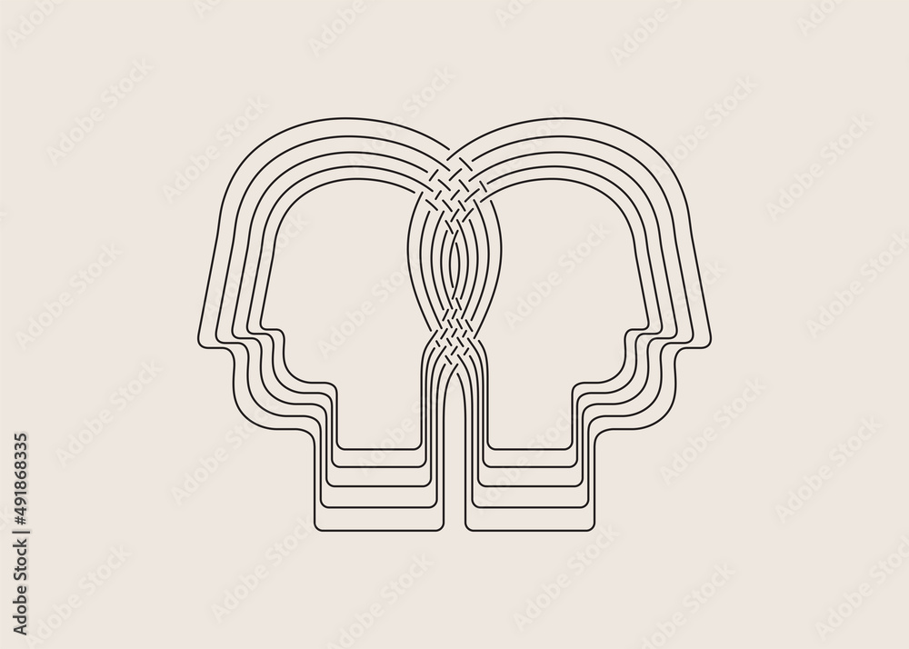 Collaboration people. Two intertwined human heads. Concept of empathy ...