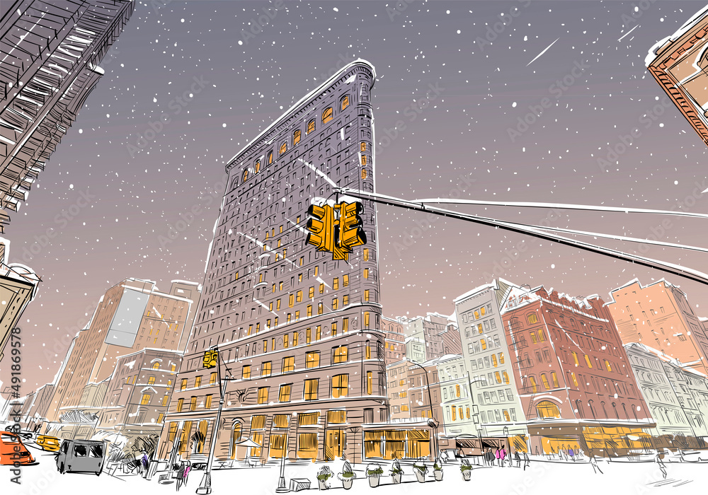 Times square. New York. USA. Hand drawn city sketch. Vector ...