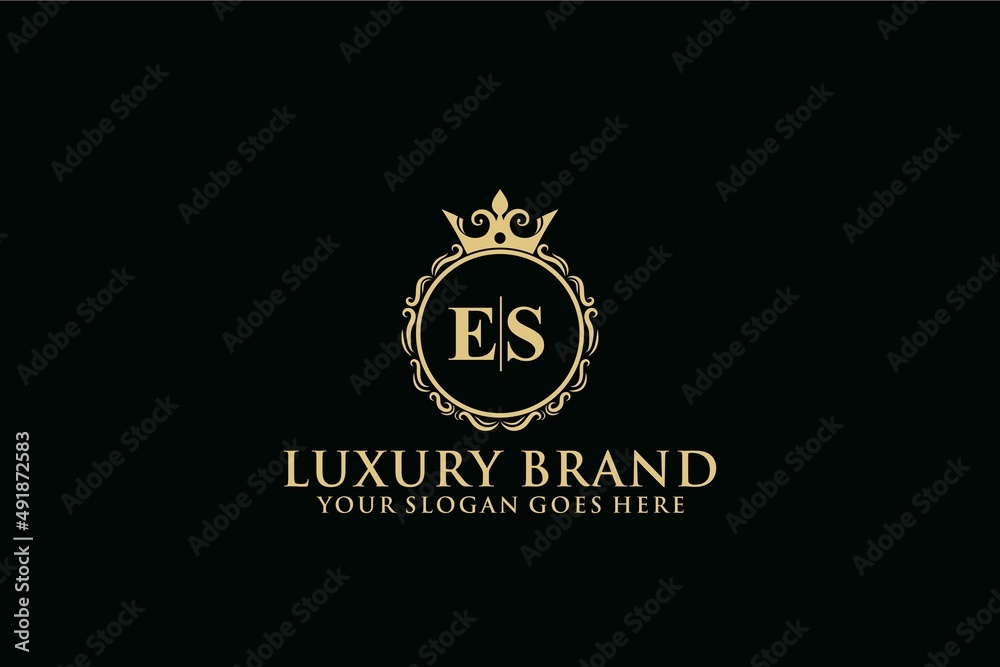 letter Initial ES elegant luxury monogram logo or badge template with ...