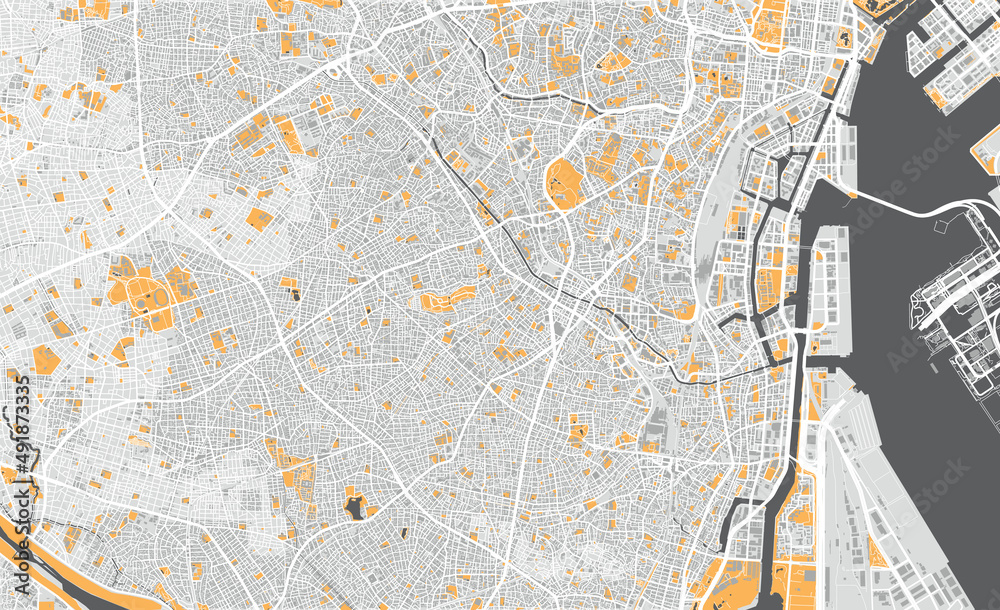 Detailed map of southern Tokyo, Japan Stock Vector | Adobe Stock